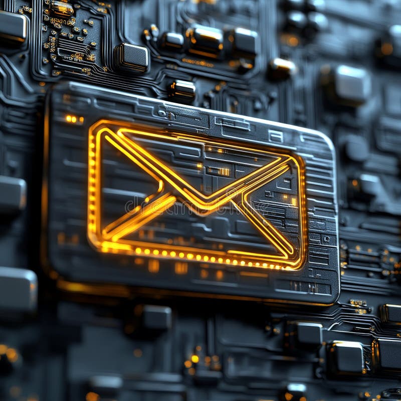 High Tech Golden Envelope on a Circuit Board Symbolizing Encrypted ...