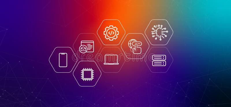 High Tech Gradient Header Internet Smart Technology Robot Machine Data Algorithm Database System ...