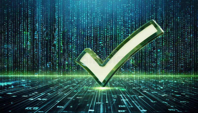 High-tech Green Checkmark Amidst Dynamic Streams of Encrypted ...