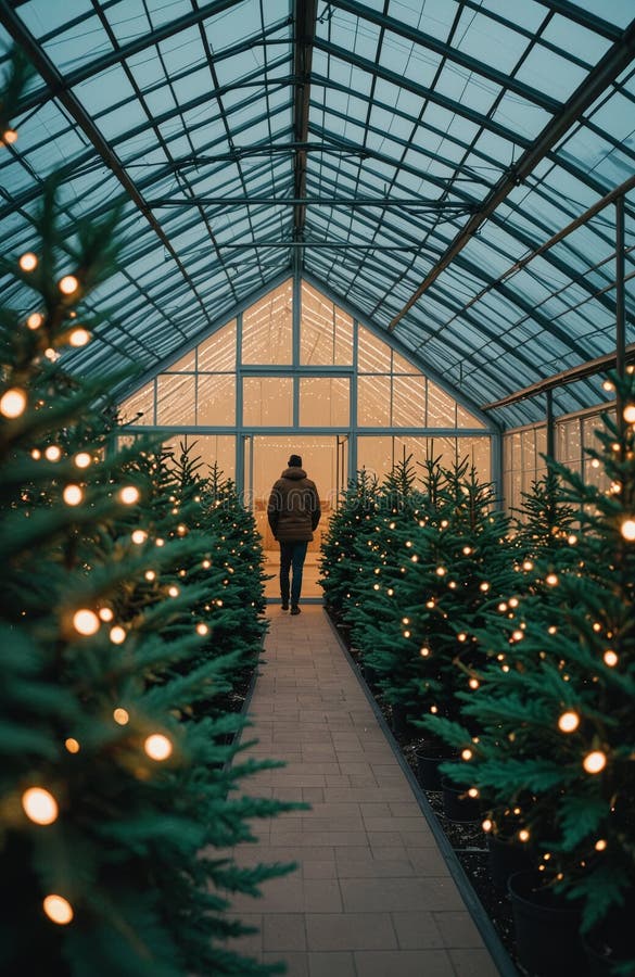 High-tech Greenhouse with Glowing LED Christmas Tree. Stock Photo ...