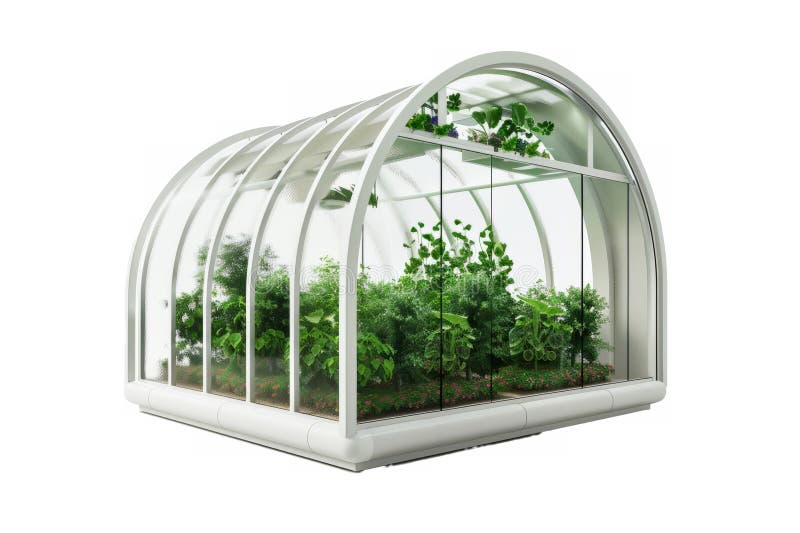 A High-tech Greenhouse Model with Plants Growing Inside, Demonstrating ...