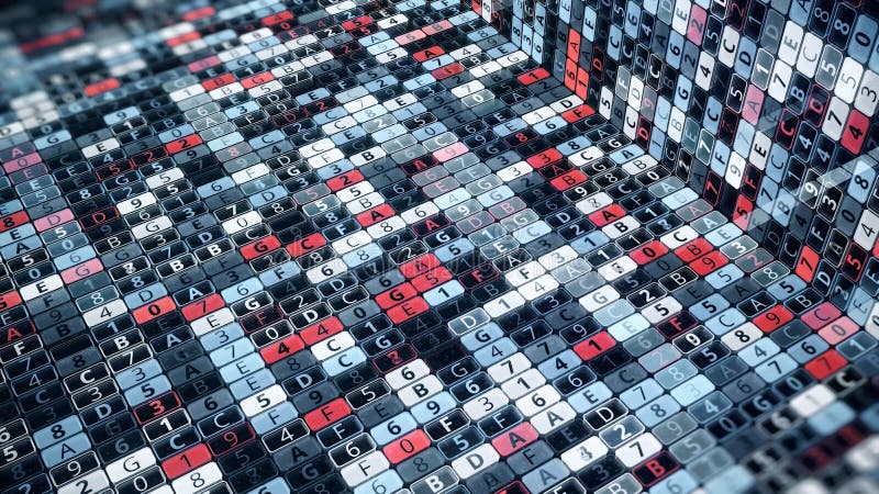 High Tech Grid of Data and Code. Animation. Characters and Numbers in ...