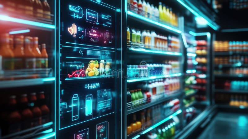 High-tech Grocery Ordering with Digital Assistant in Neon Futuristic ...