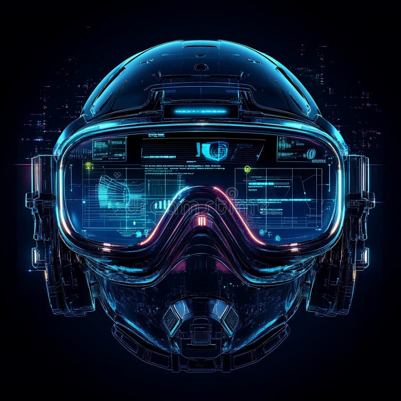 Futuristic Helmet with Advanced Display Technology in a Cyberpunk Style ...