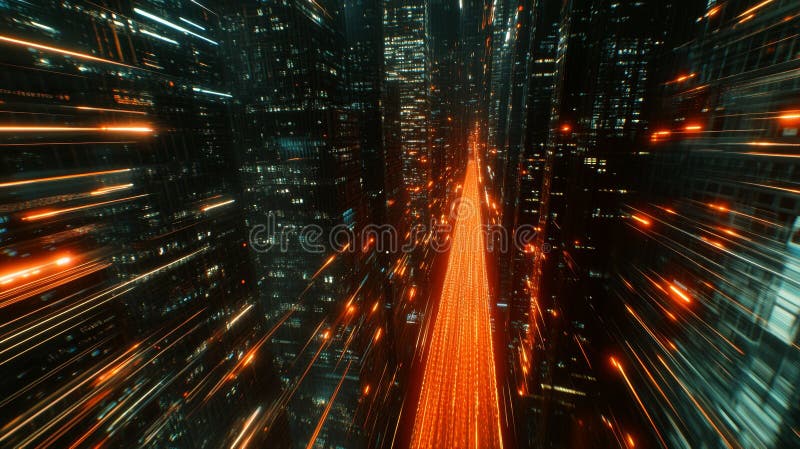 A High-tech Highway with Vivid Light Trails Speeding Towards an Urban ...