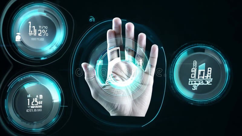 High-tech Holographic Interface with a Hand Scan and Glowing Icons. 4k ...