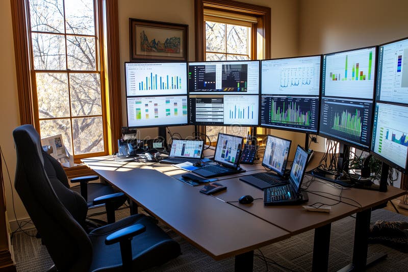 High-Tech Home Office Setup Stock Illustration - Illustration of remote ...