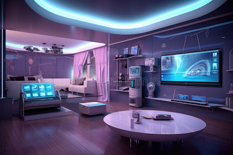 High-tech Home System with Virtual Assistant Display Stock Image ...