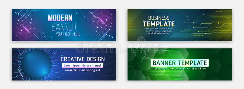 High-tech Horizontal Banner Template. Modern Banner Design with ...