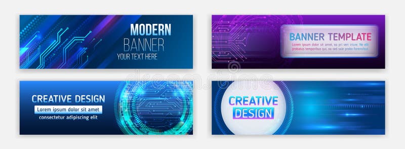 High-tech Horizontal Banner Template. Modern Banner Design with ...