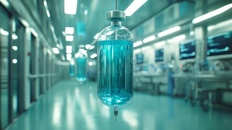 High Tech Hospital Room Features IV Drip Filled Glowing Blue Liquid ...