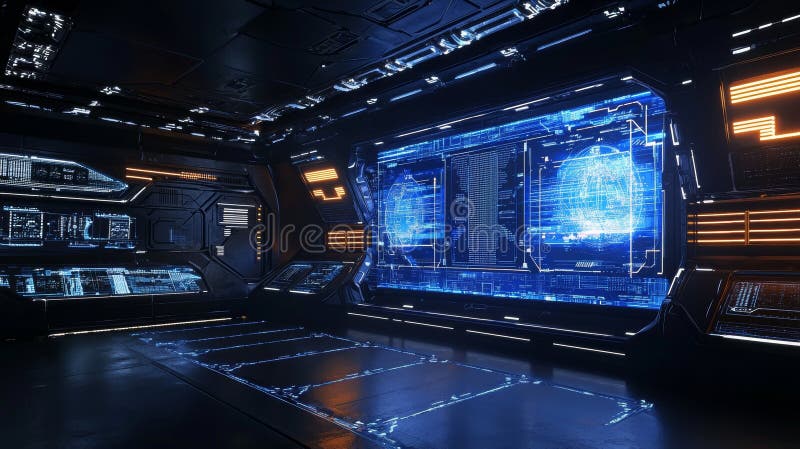 High-tech Hub with Glowing Digital Interfaces and Network Connectivity ...