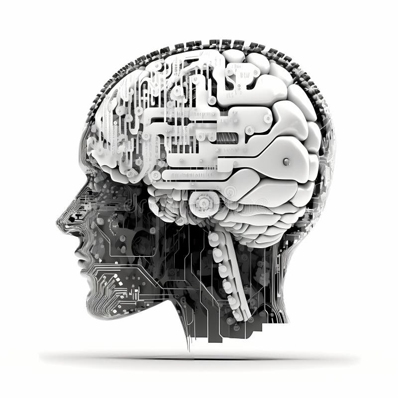 High Tech Brain Head Robot. Generative AI Stock Illustration ...