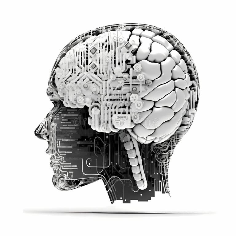 High Tech Brain Head Robot. Generative AI Stock Illustration ...