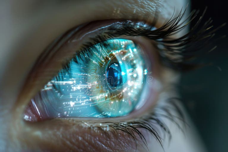High-Tech Human Eye with Circuit Reflections Stock Illustration ...