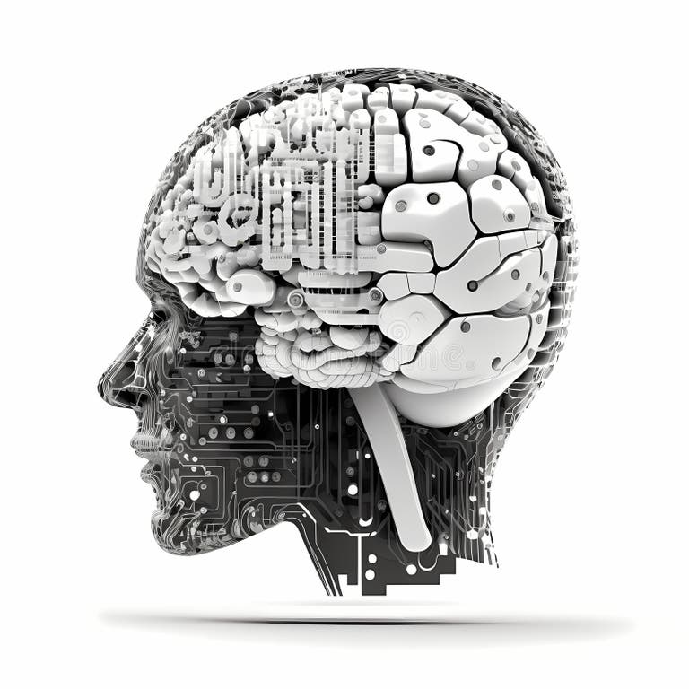 High Tech Human Head Robot. Generative AI Stock Illustration ...