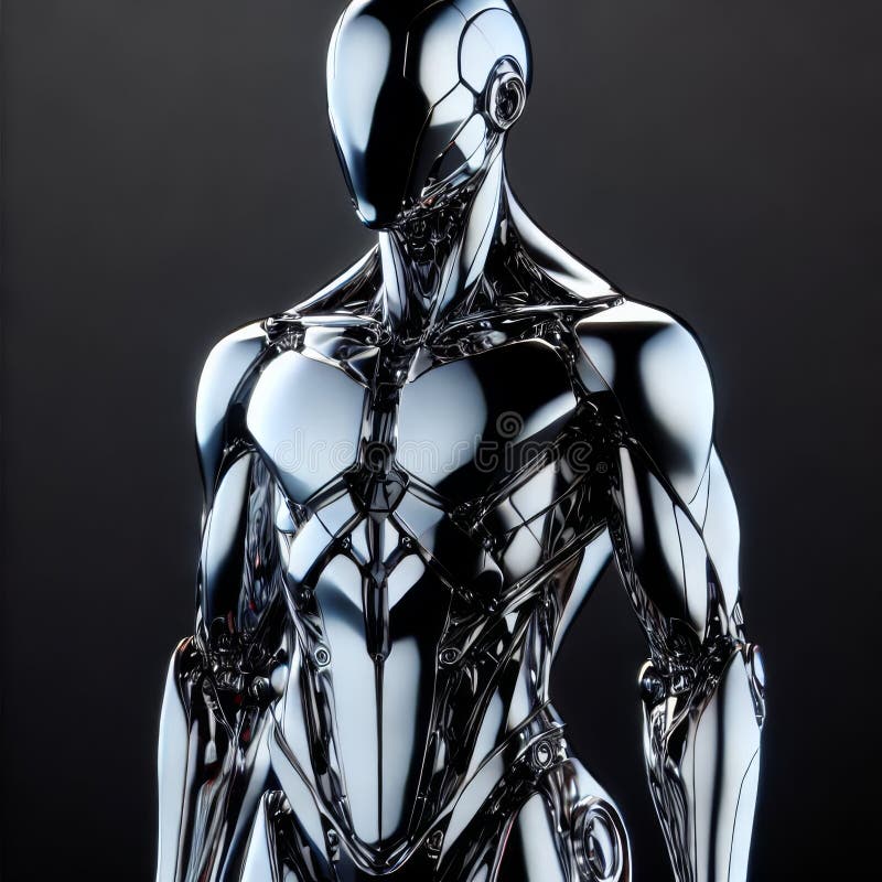 High-Tech Humanoid Robot in Chrome Stock Illustration - Illustration of ...