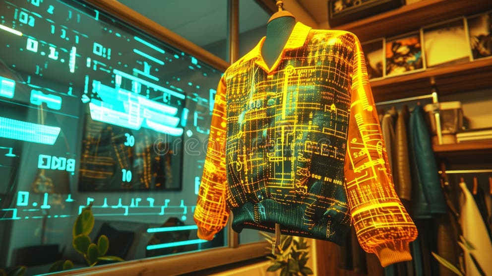 High-tech Illuminated Jacket with Digital Code Design Stock Photo ...