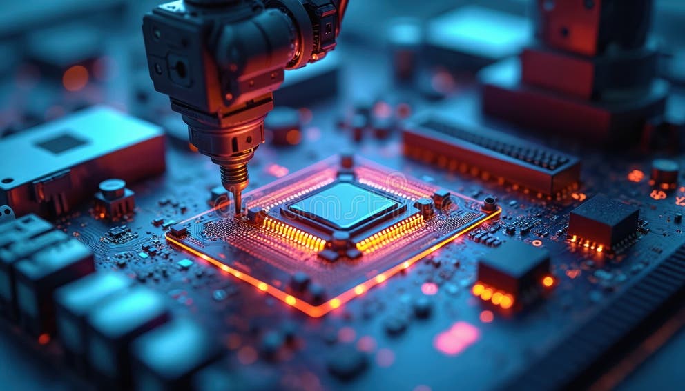 High-tech Illustration of Computer Motherboard with Processor Chips ...