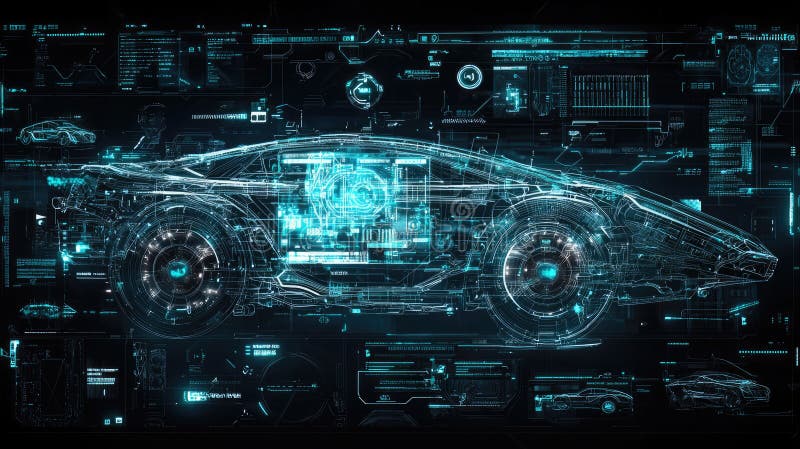 Futuristic Car Blueprint Interface Cyberpunk Vehicle Technology, Data ...