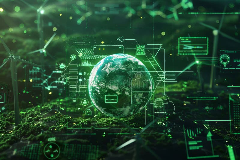 High-tech Illustration Featuring Earth at the Center, Surrounded by ...