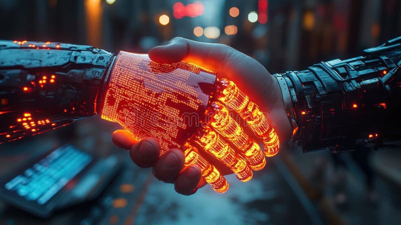 Cybernetic Handshake Symbolizing Human-robot Alliance in Technology ...