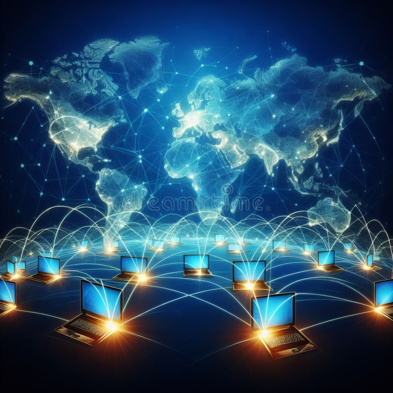 Global Network Connections with Laptops Stock Photo - Image of ...