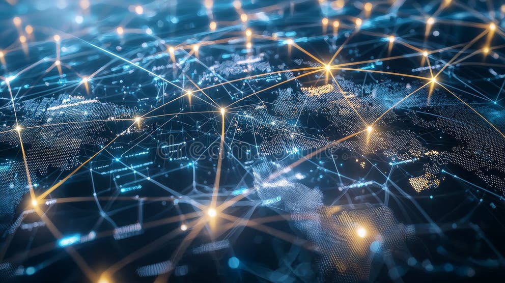 Global Network Map with Data Streams. Generative AI Stock Photo - Image of international ...