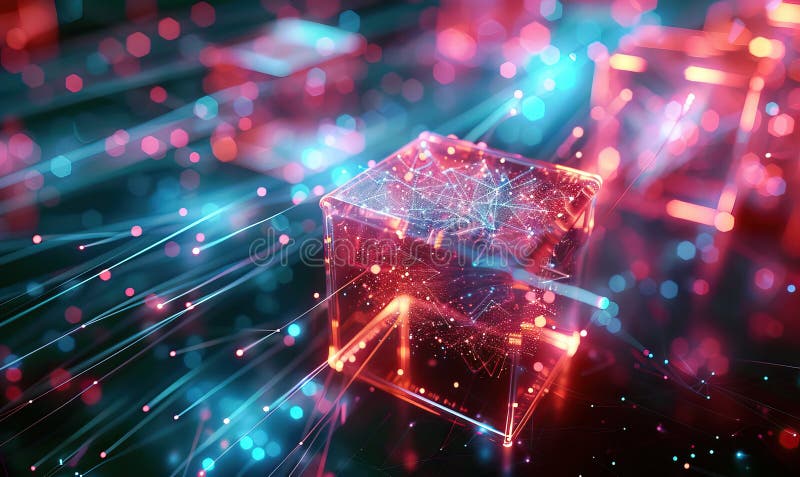 A High-tech Image Depicting Glowing Digital Cubes in a Network ...