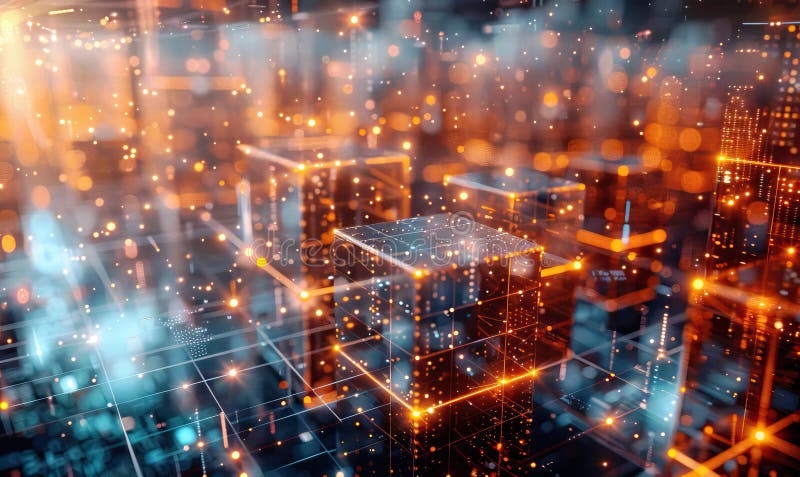 A High-tech Image Depicting Glowing Digital Cubes in a Network ...