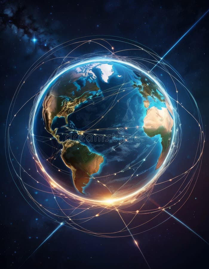 Earth in Space with Network Grid Stock Image - Image of cyber, sphere ...