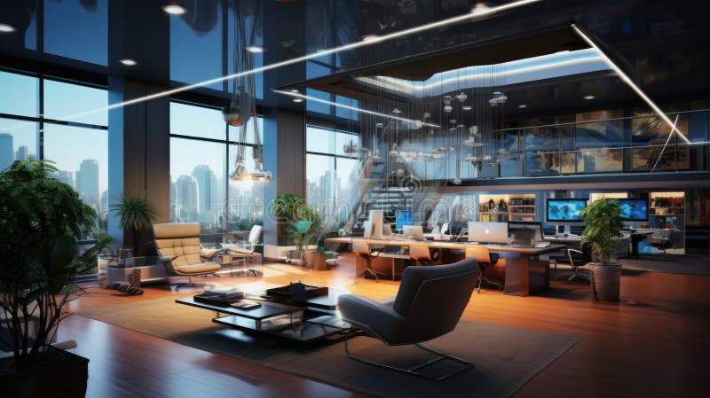 High-tech Immersive Ar Office Interior Stock Illustration ...