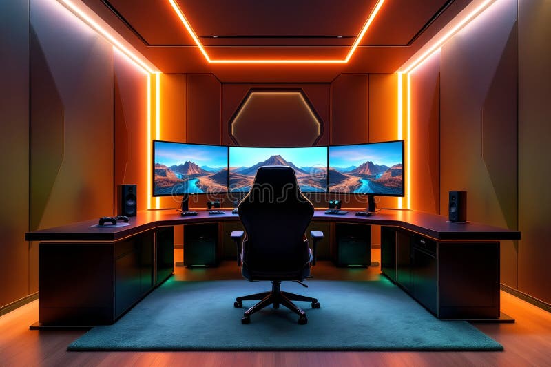 High Tech Immersive Gaming Room Stock Illustration - Illustration of ...