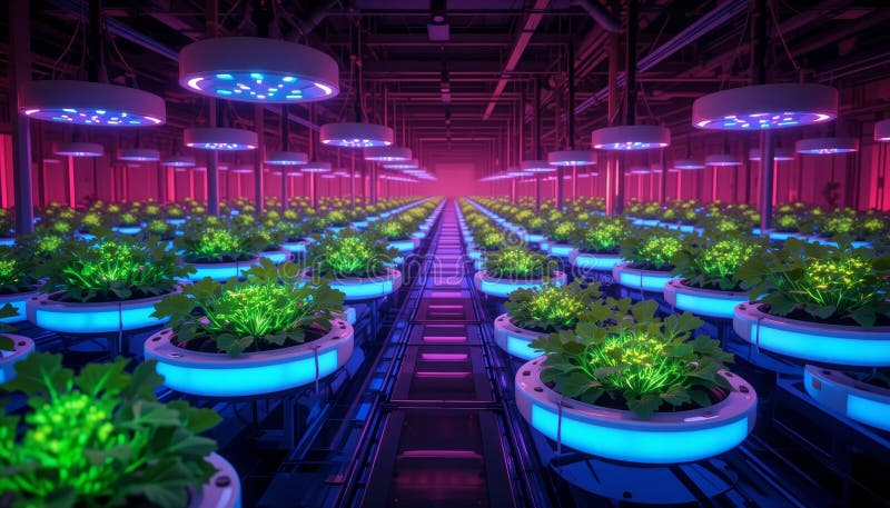 High-tech Indoor Hydroponic Farm with Glowing Plants Stock Photo ...