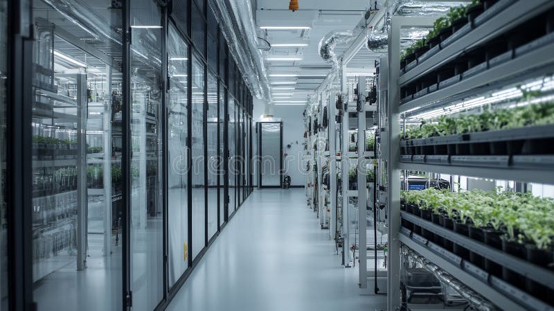 A High-tech Indoor Plant Laboratory with Rows of Greenery Under Bright ...
