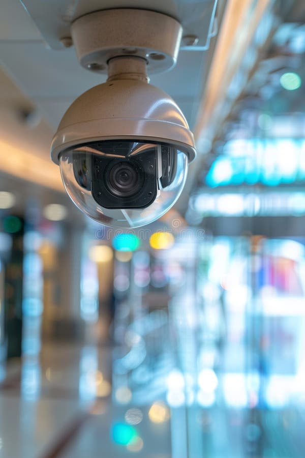 Modern Indoor Security Camera, Cctv Dome in Blur Background for ...