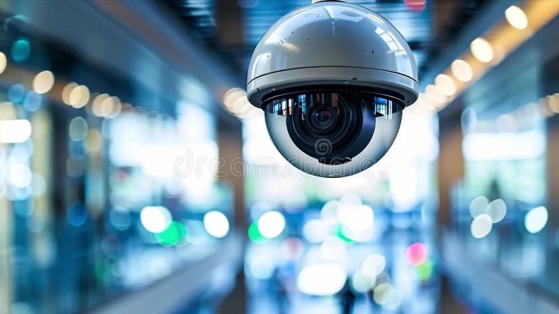 Modern Indoor Security Camera, Cctv Dome in Blur Background for ...