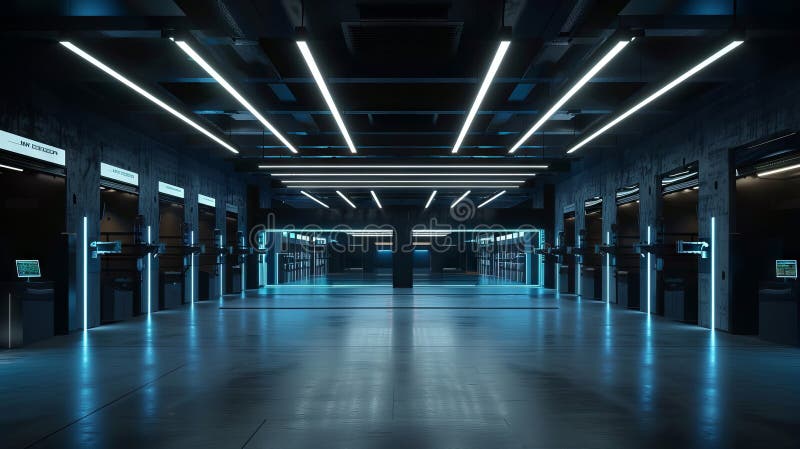 High-Tech Indoor Shooting Range with Futuristic LED Lighting and ...