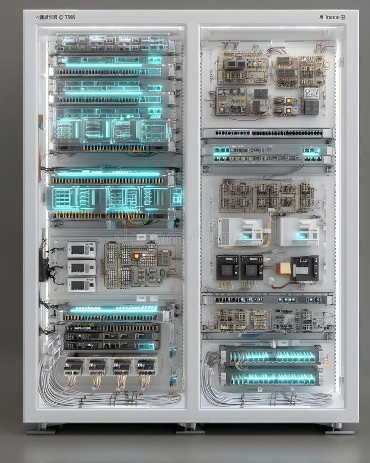 High-tech Industrial Electrical Control Panel Interior View Stock ...