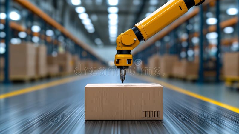 High-tech Industrial Engineering Facility Showcases a Robot Arm Moving ...