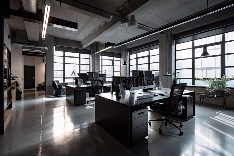 High-tech Industrial Office, with Sleek Furniture and Advanced ...