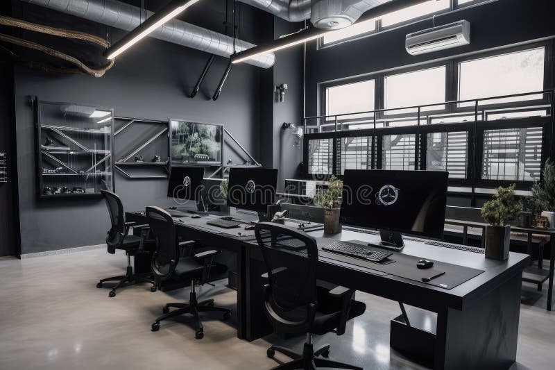High-tech Industrial Office, with Sleek Furniture and Advanced ...