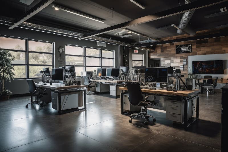 High-tech Industrial Office, with Sleek Furniture and Advanced ...