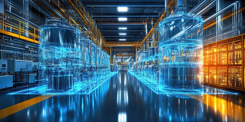 Advanced Industrial Facility Showcasing Futuristic Holographic ...