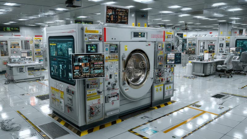 High-tech Industrial Washing Machine in a Futuristic Laboratory ...