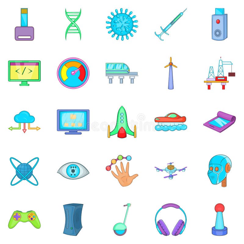 High Tech Industry Icons Set, Cartoon Style Stock Vector - Illustration ...