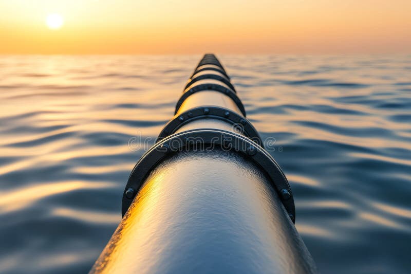 High-tech Infrastructure is Visible during Sunset Over the Ocean in an ...