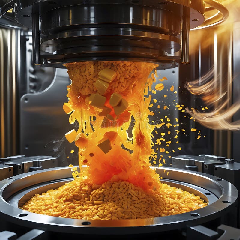 High-Tech Injection Molding Scene with Glowing Plastic and Steaming ...