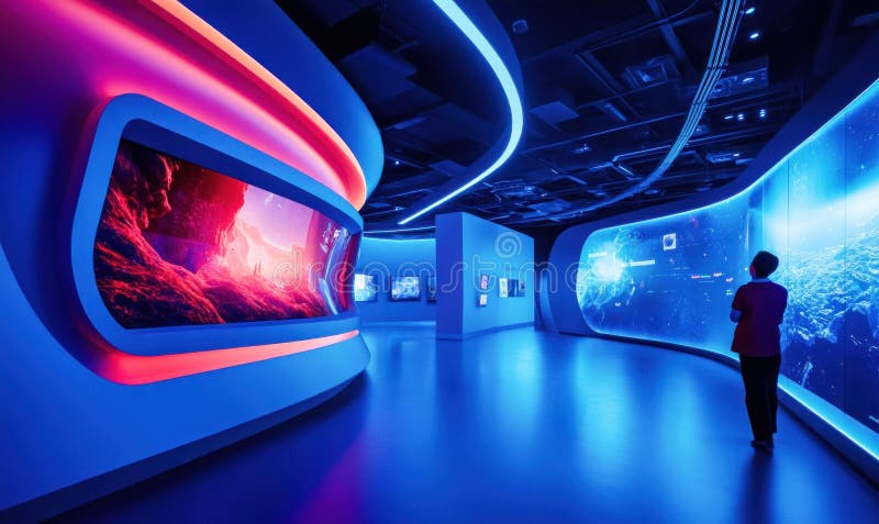 High-Tech Interactive Museum with Digital Art and Holographic Displays ...