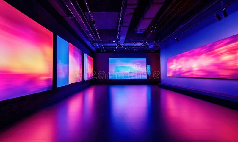 High-Tech Interactive Museum with Digital Art and Holographic Displays ...